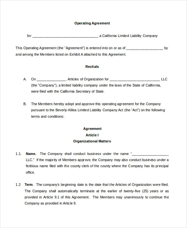 Holding Company Operating Agreement Template