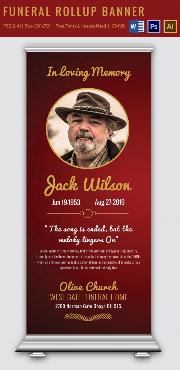 Funeral Roll-up Banner - 5 Word, PSD, AI Format Download