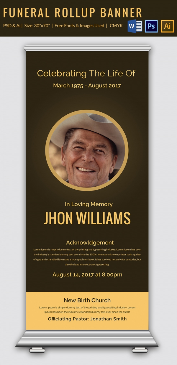 Funeral Roll-up Banner - 5 Word, PSD, AI Format Download