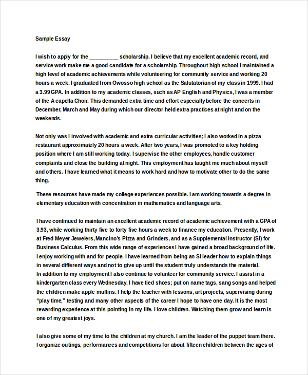 9+ Scholarship Essay Examples