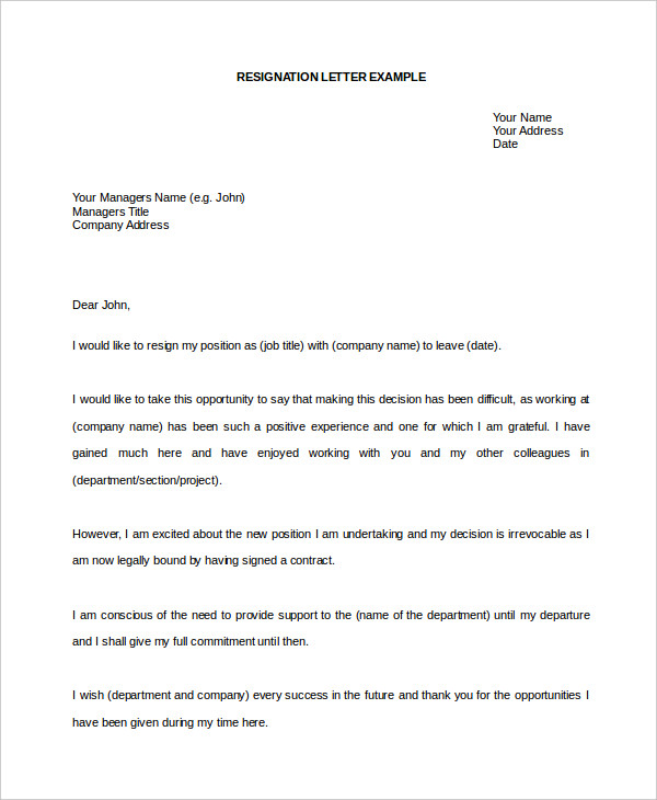 Resignation Letter Sample Word Doc