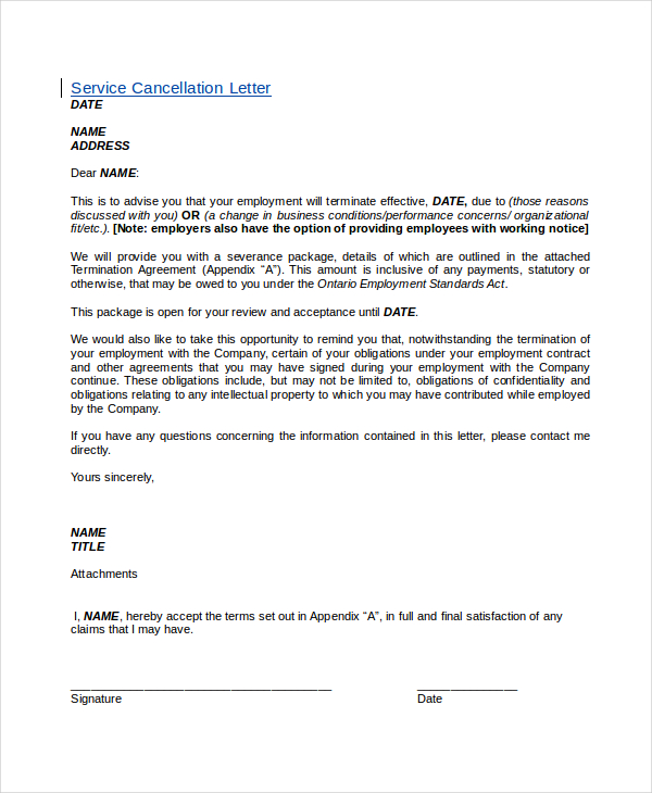 30 Cancellation Letter Templates PDF DOC