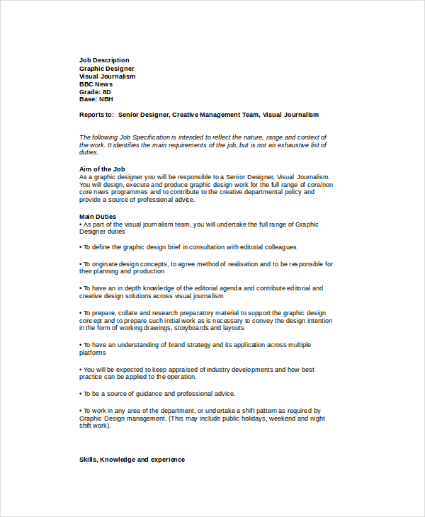 9 Sample Graphic Designer Job Descriptions PDF DOC