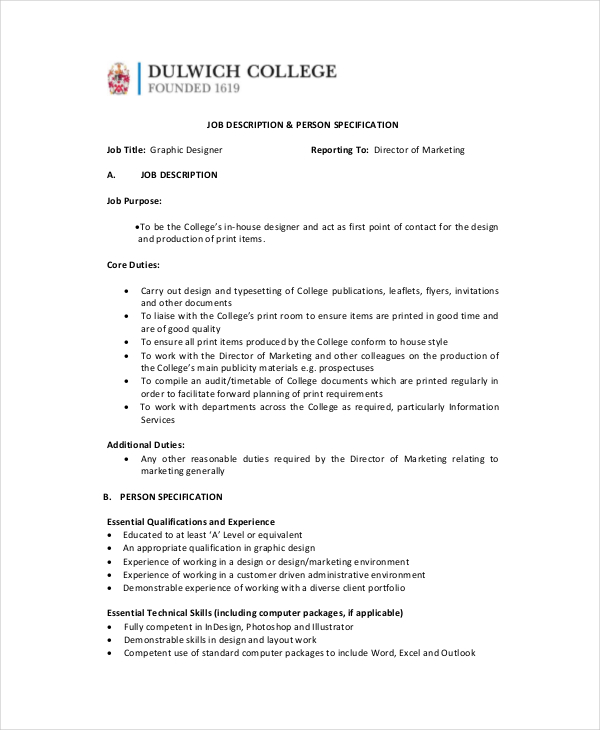 Graphic Designer Job Description Pdf Best Design Idea
