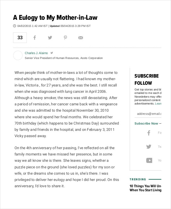  Living Eulogy Examples Eulogy For A Mother 2019 01 13