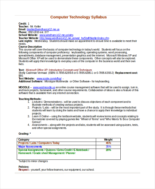 Syllabus Template - 11+ Word Documents Download