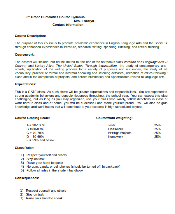 Syllabus Template - 11+ Word Documents Download