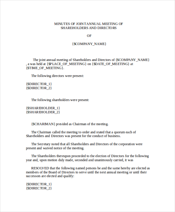 Annual Meeting Minutes Template 10 Word PDF Document Downloads