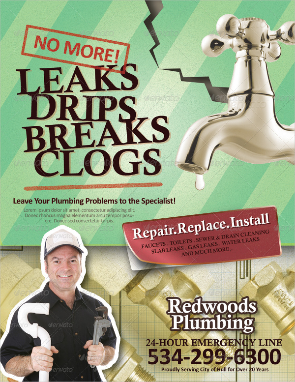 20 Plumber Flyers Word PSD Publisher