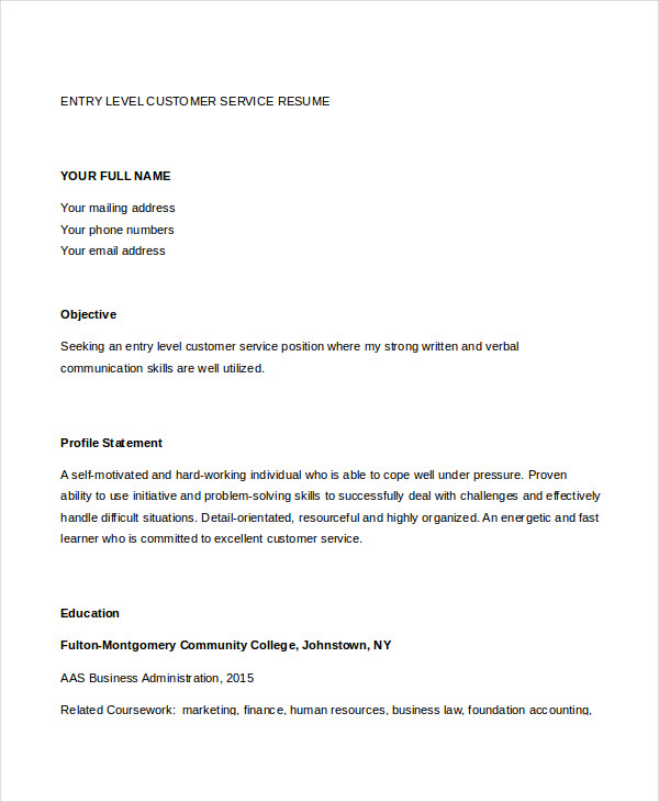 11 Customer Service Resume Templates PDF DOC