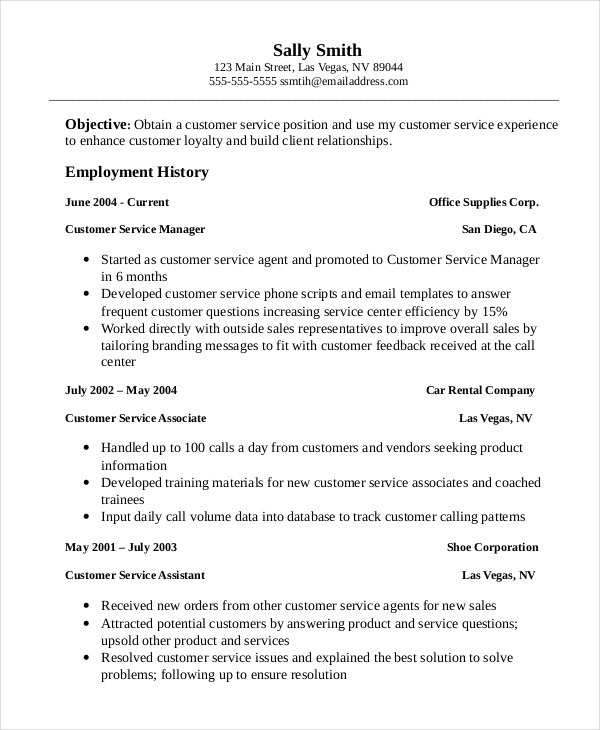 11 Customer Service Resume Templates PDF DOC