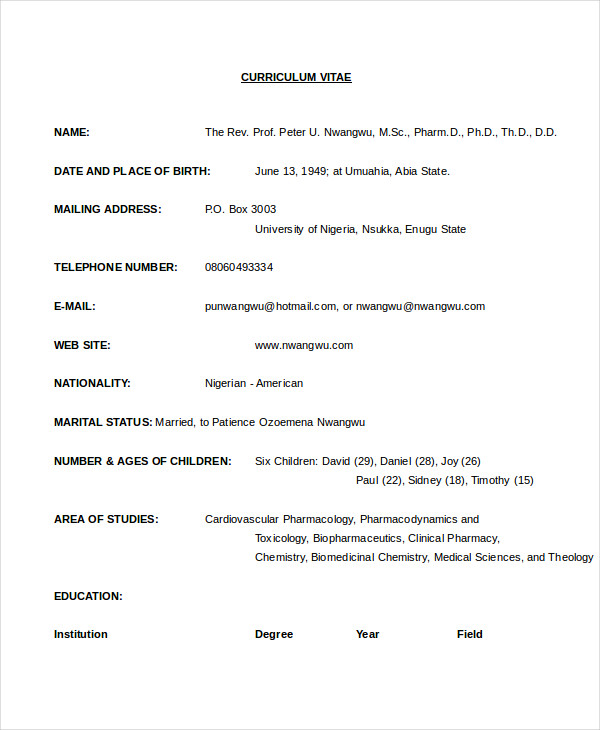 Free 52+ Sample CV Templates, PDF, DOC
