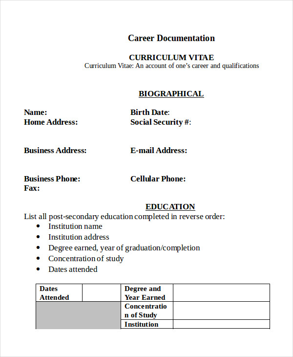 Professional Curriculum Vitae Template Ibrizz