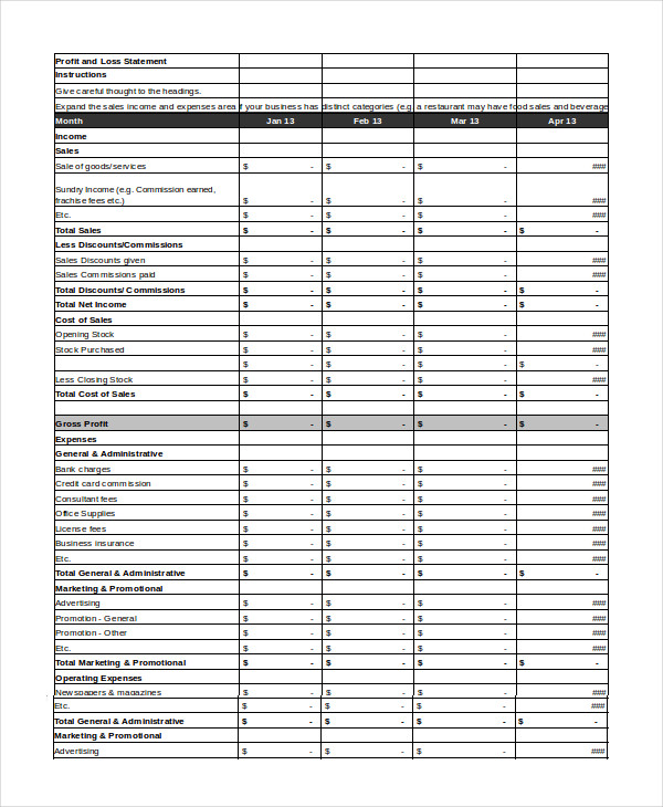 Profit Loss Statement 9 Free Word PDF Excel Format Free 