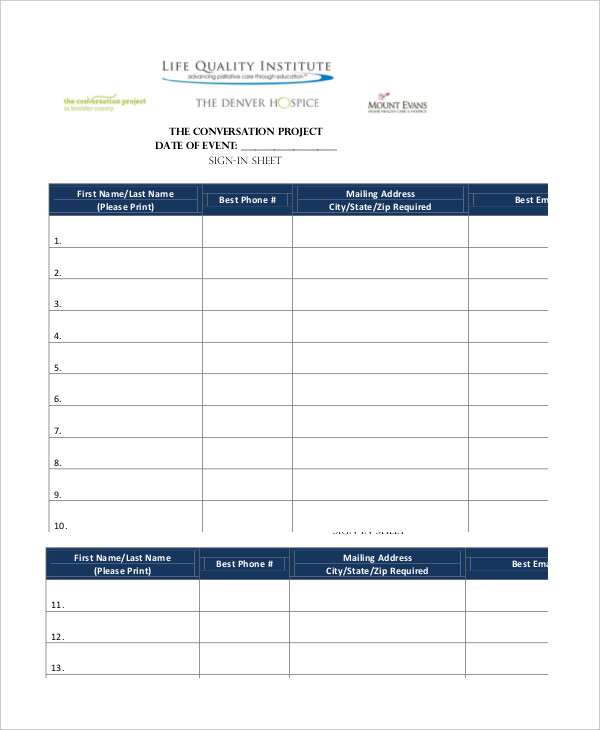 Event Sign In Sheet Template - 17+ Free Word, PDF Documents Download