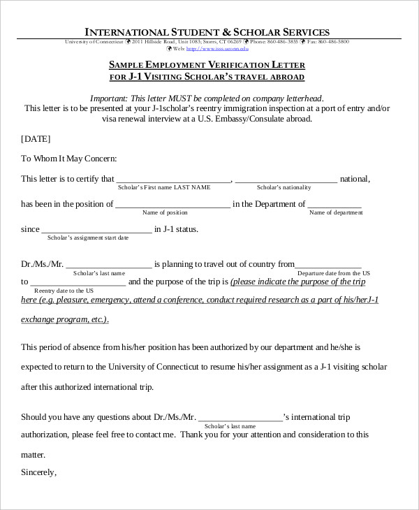 Employment Verification Letter - 8+ Free PDF Documents Download