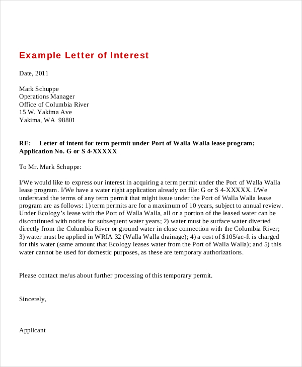 7 Sample Letters Of Interest Template