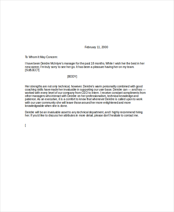 General Letter Of Recommendation Template Database