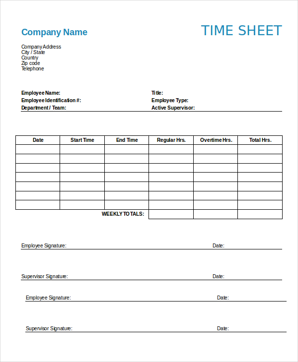 Weekly Timesheet Excel Template Collection