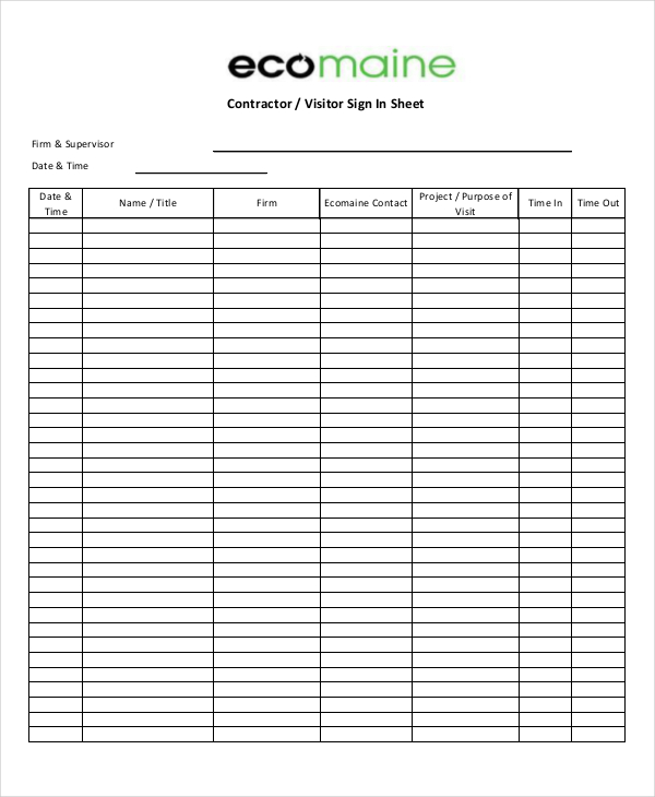 Sign In Sheet - 30+ Free Word, Excel, PDF Documents Download