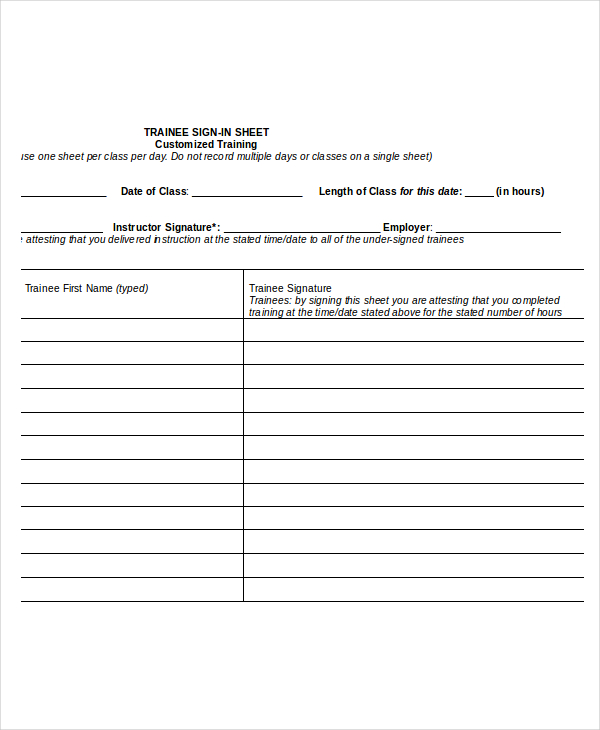 Sign In Sheet - 30+ Free Word, Excel, PDF Documents Download