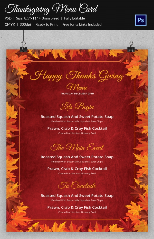 Thanksgiving Menu 22 Free Templates In PSD EPS Format Download
