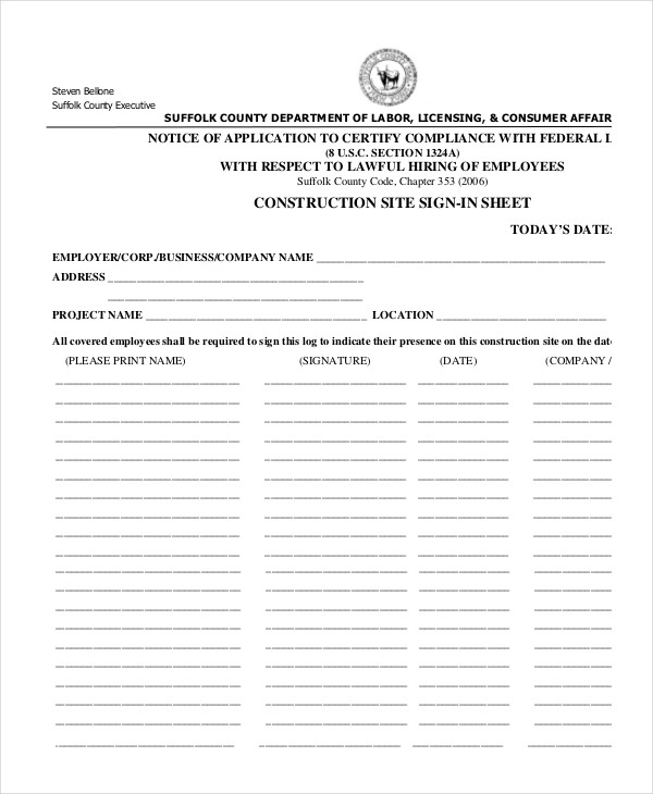Sign In Sheet Template - 12+ Free Wrd, Excel, PDF Documents Download