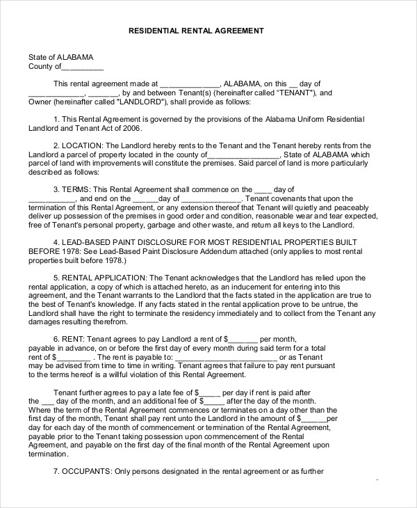 18 Printable Residential Lease Agreements Word PDF