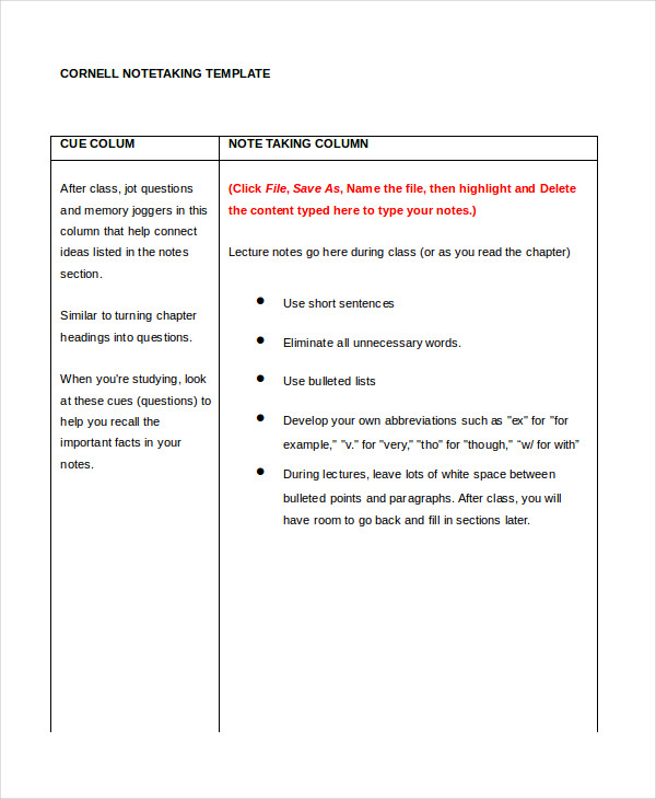 13+ Free Cornell Notes Templates in Word | Google Docs | Apple Pages | PDF