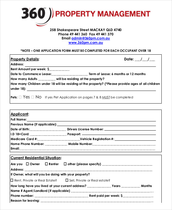 Rental Application Form 9 Free Sample Example Format