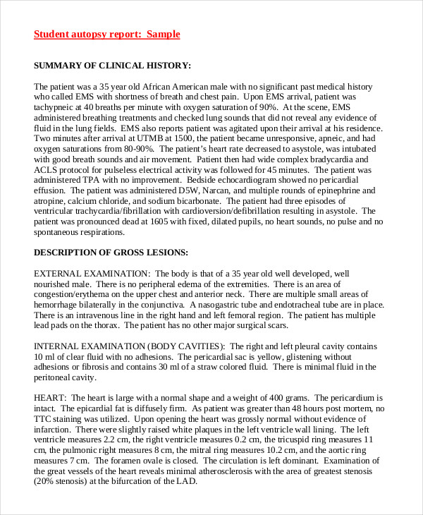 Autopsy Report Template - 6+ Free Word, PDF Documents Download