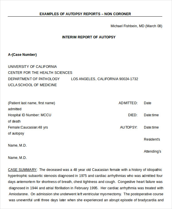 Autopsy Report Template - 6+ Free Word, PDF Documents Download