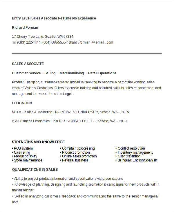 Retail Sales Associate Resume skills Job Description Tips DDD