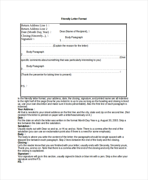 18+ Friendly Letter Format - Sample, Example, Format