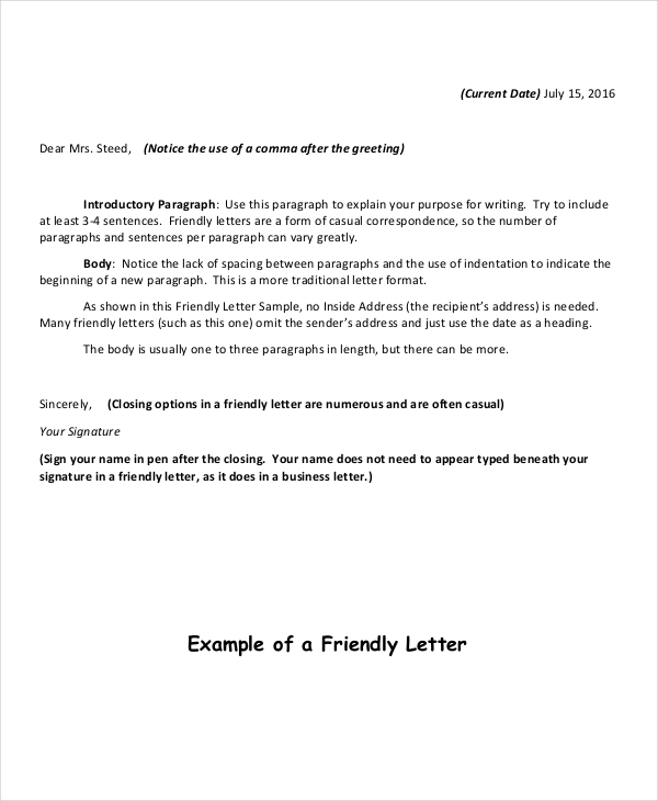 18+ Friendly Letter Format - Sample, Example, Format
