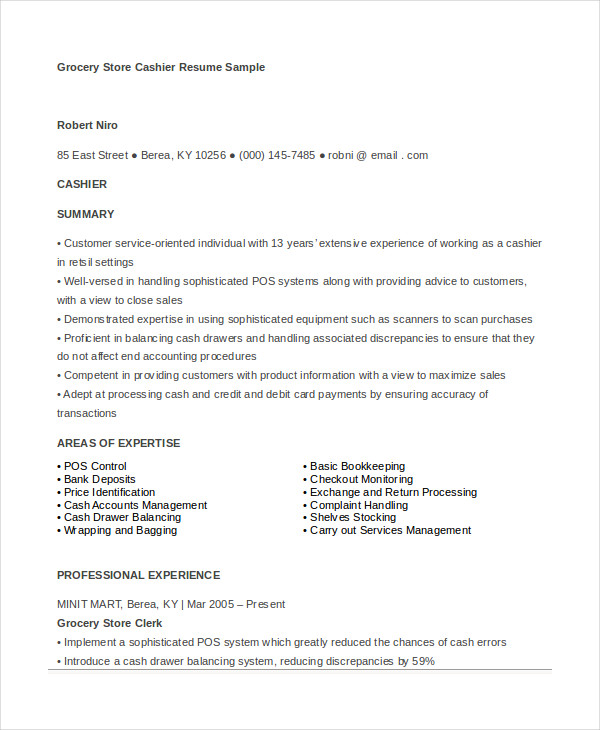 6+ Cashier Resume Templates - Pdf, Doc