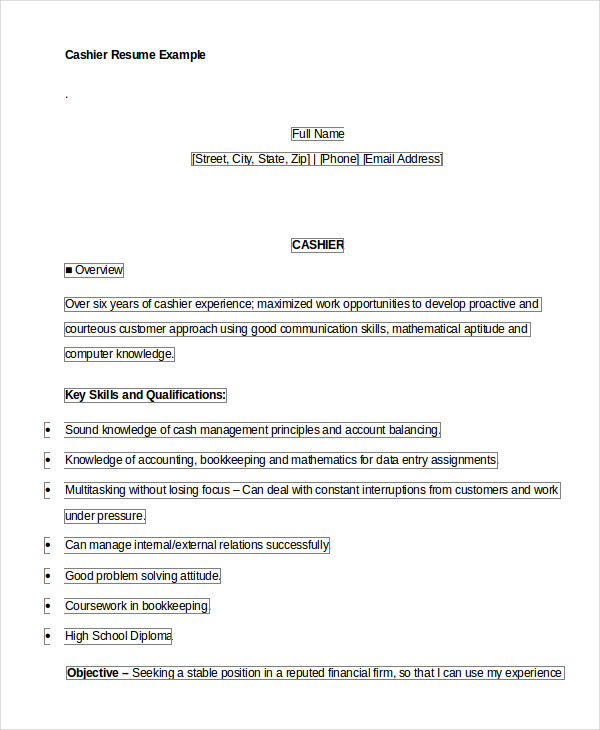 6+ Cashier Resume Templates - Pdf, Doc