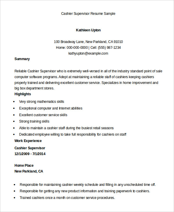 6+ Cashier Resume Templates - Pdf, Doc