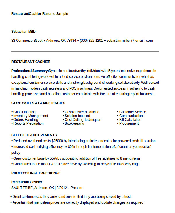 6+ Cashier Resume Templates - Pdf, Doc