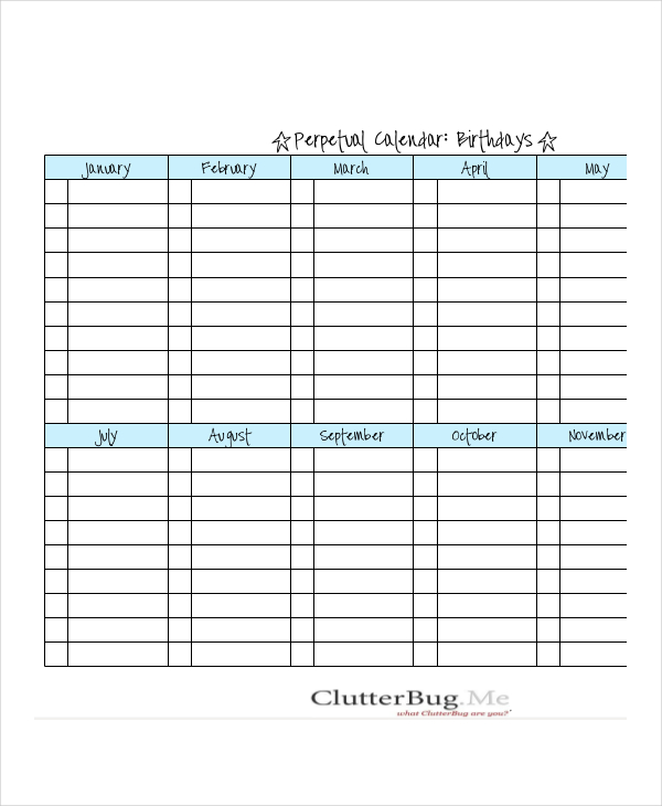 Birthday Calendar 14 Free Word PDF PSD Documents Download