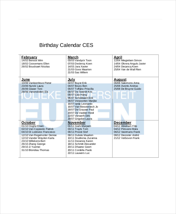 Birthday Calendar - 14+ Free Word, PDF, PSD Documents Download