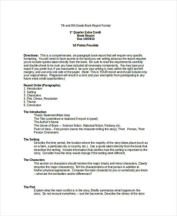 Book Report Format 13 Word PDF Documents Download