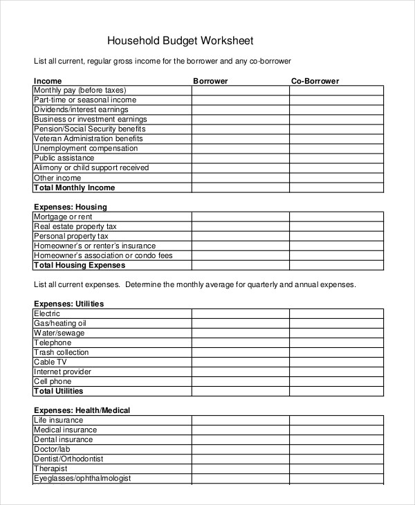 Printable Household Budget Sheet Myideasbedroomcom Free Household 