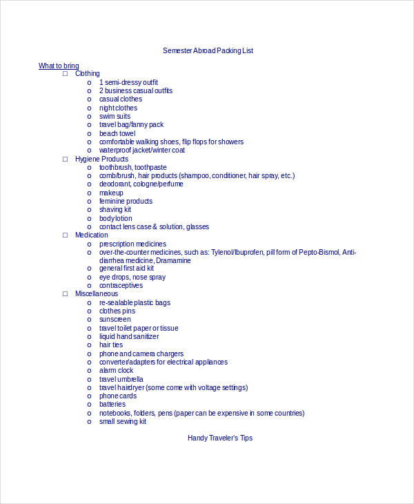 Travel Packing List - 10+ Free Word, PDF, PSD Documents Download