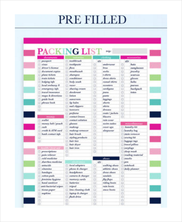 Travel Packing List 10 Free Word PDF PSD Documents Download