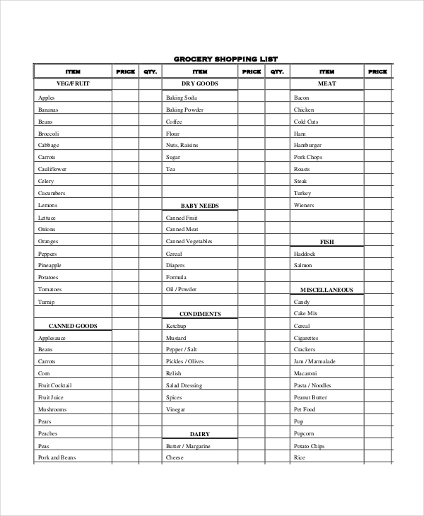 Grocery Shopping List 19 Free PDF PSD Documents Download