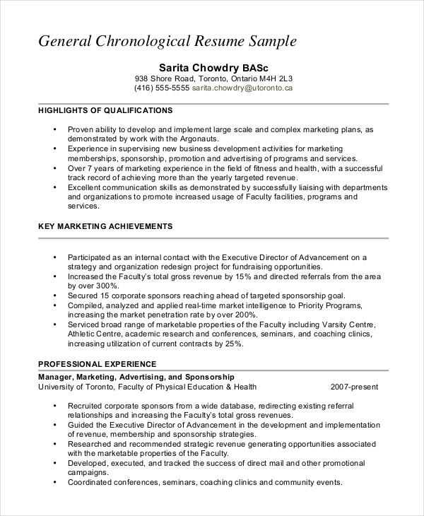 10+ Chronological Resume Templates - PDF, DOC