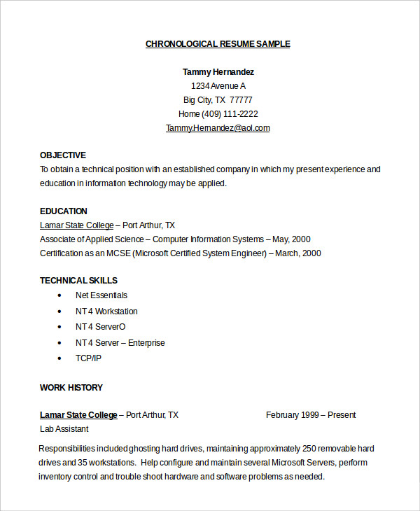 10+ Chronological Resume Templates - PDF, DOC