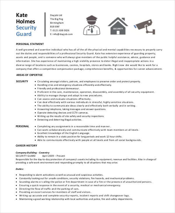 Security Guard Resume - 5+ Free Sample, Example, Format