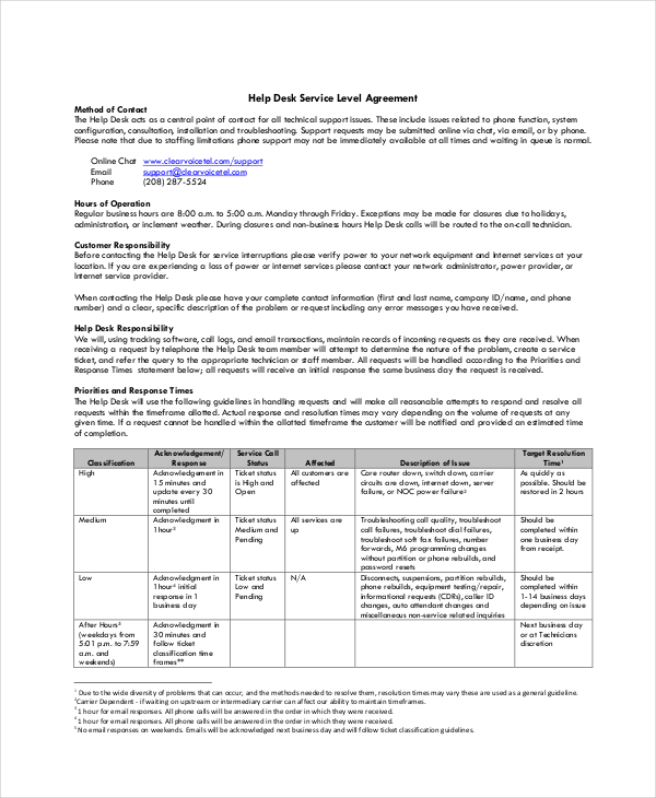 Help Desk Standard Operating Procedure Template